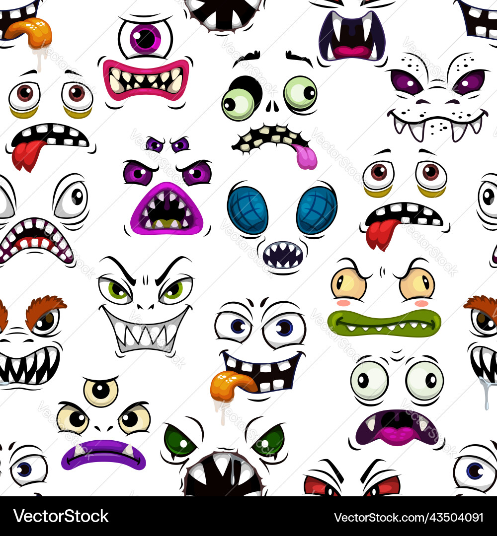 Cartoon monster faces seamless pattern Royalty Free Vector