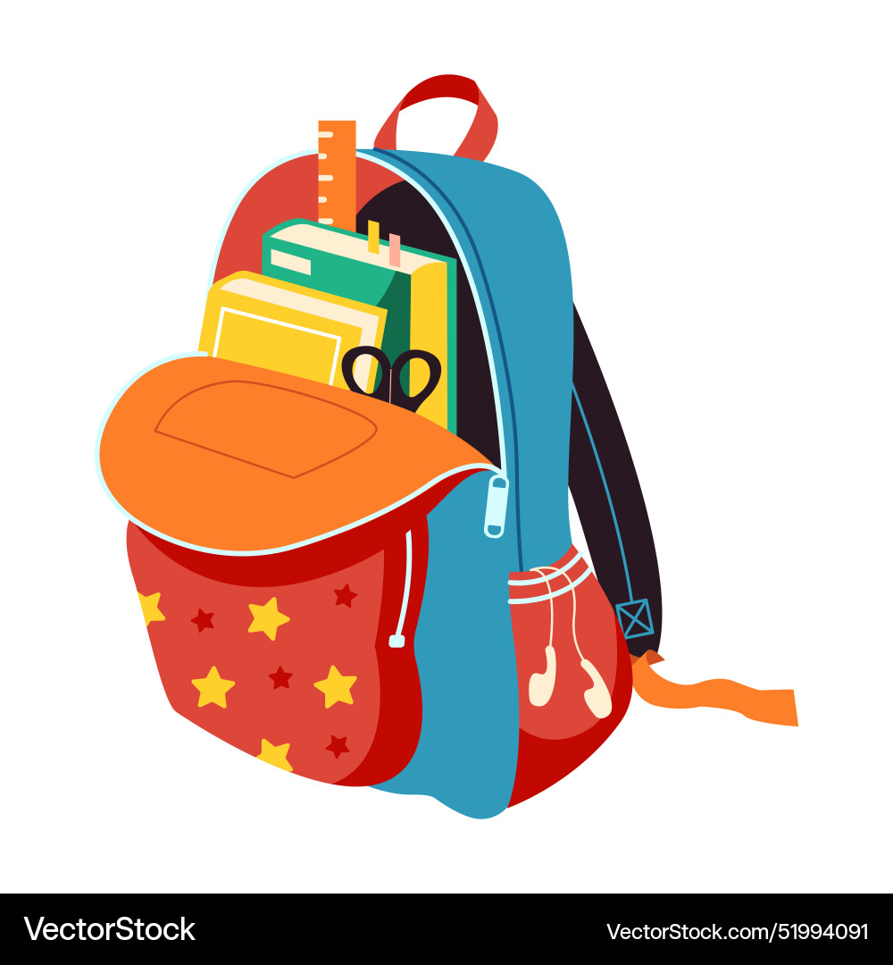 Colorful School Backpack with Books Royalty Free Vector