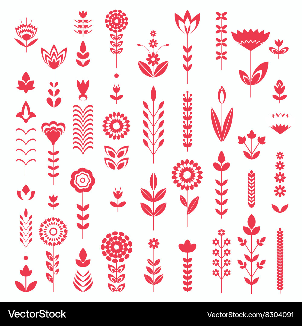 Red Floral Motif Set Royalty Free Vector Image