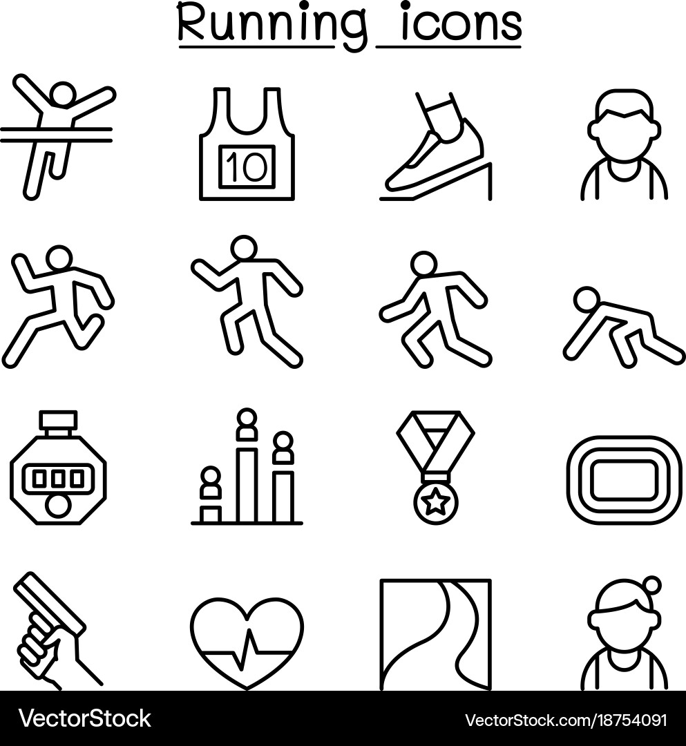 Thin Line Running Icon Set Royalty Free Vector Image