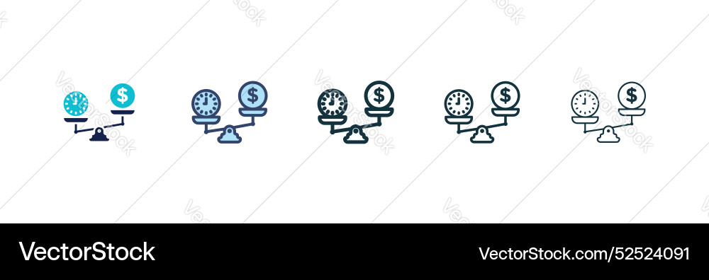Time and money compare scale icon set black Vector Image
