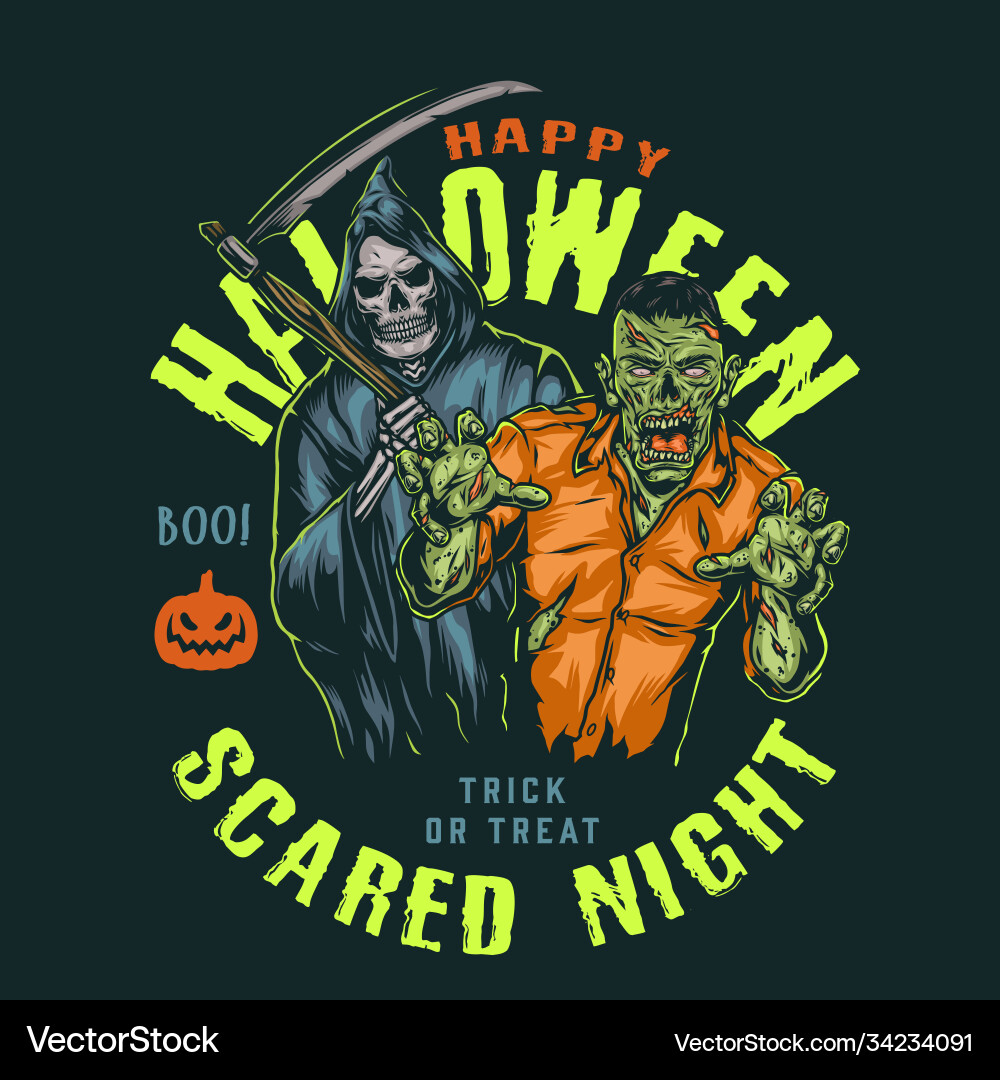 Zombie Reaper Halloween Badge Royalty Free Vector Image
