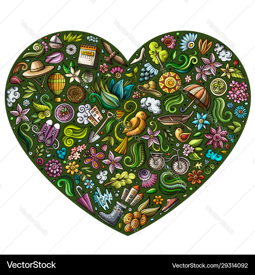 Colorful hand drawn set spring cartoon Royalty Free Vector