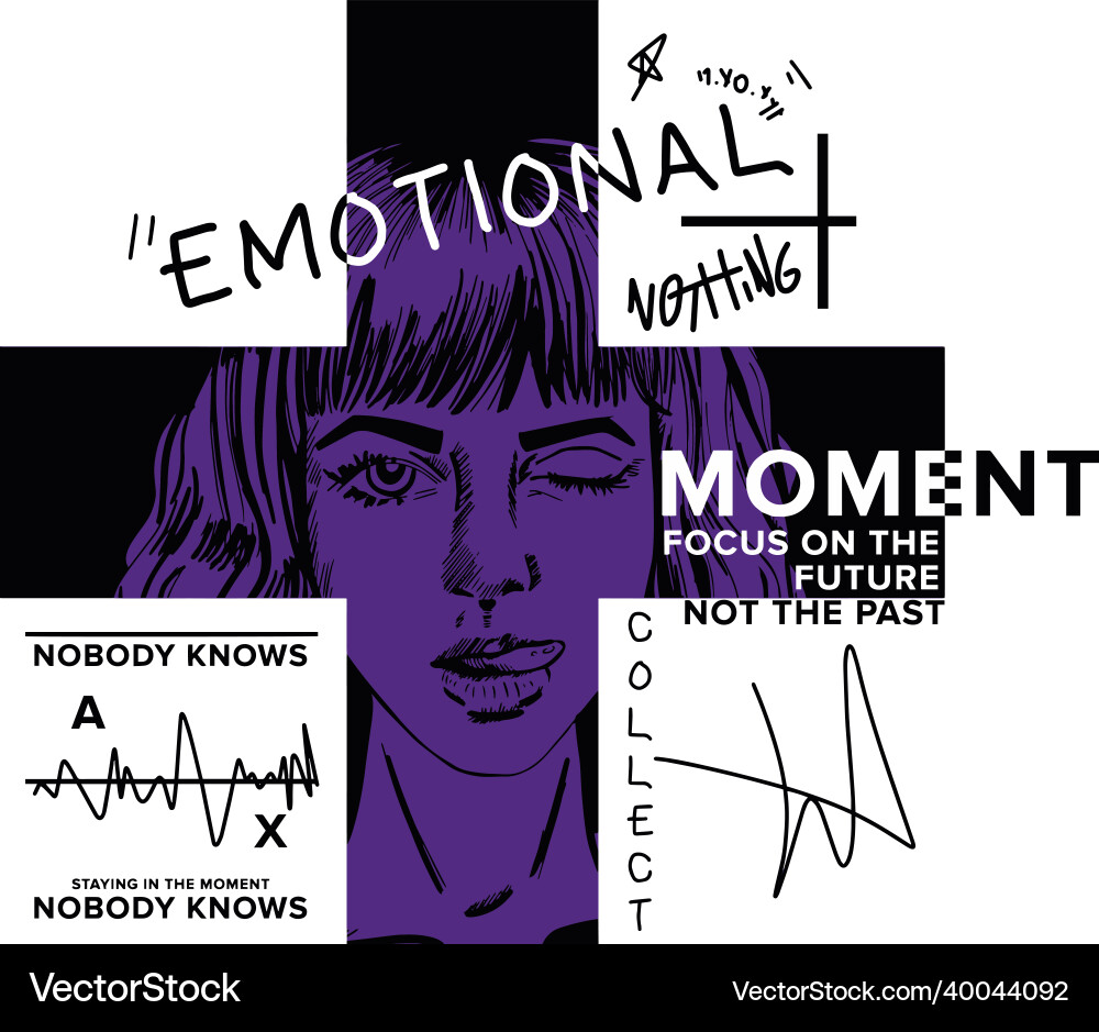 Geometric shape with manga style face slogan Vector Image