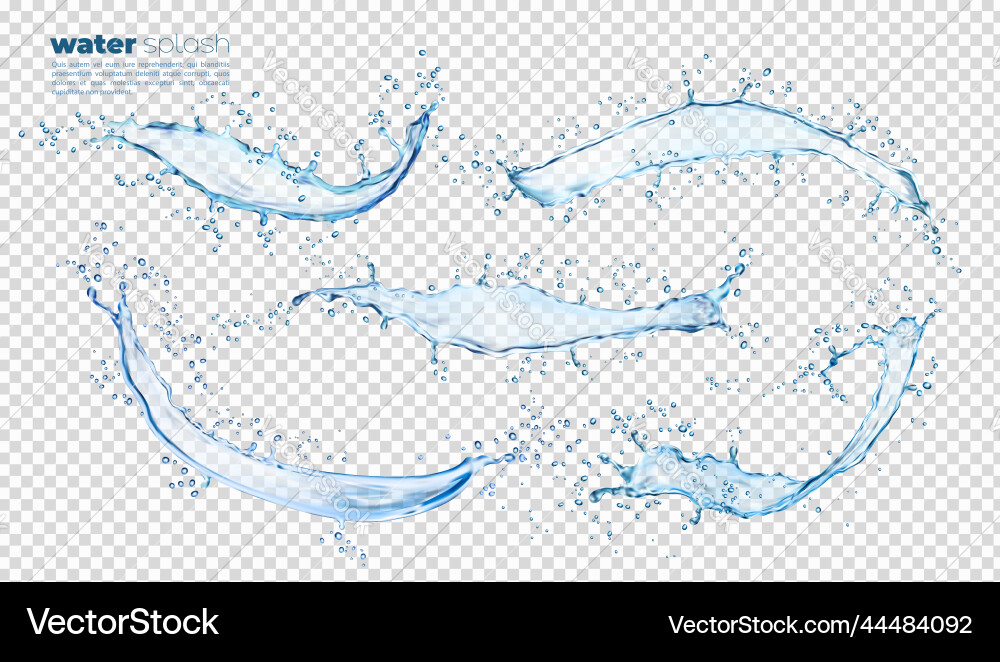 Isolated blue water waves splash flow with drops Vector Image