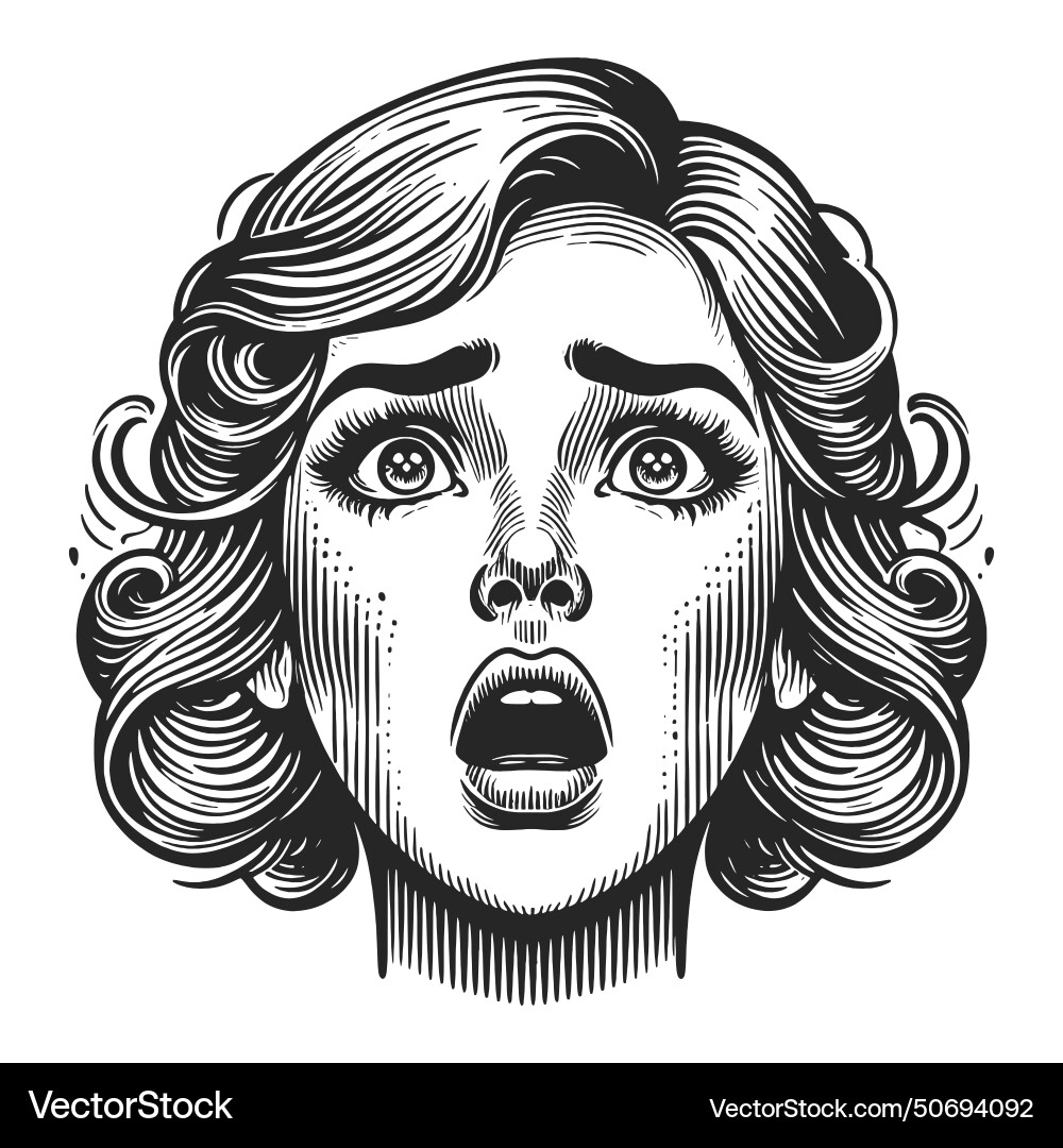 Shocked woman expression retro art style Vector Image