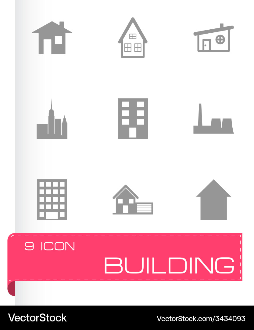 Black building icon set Royalty Free Vector Image