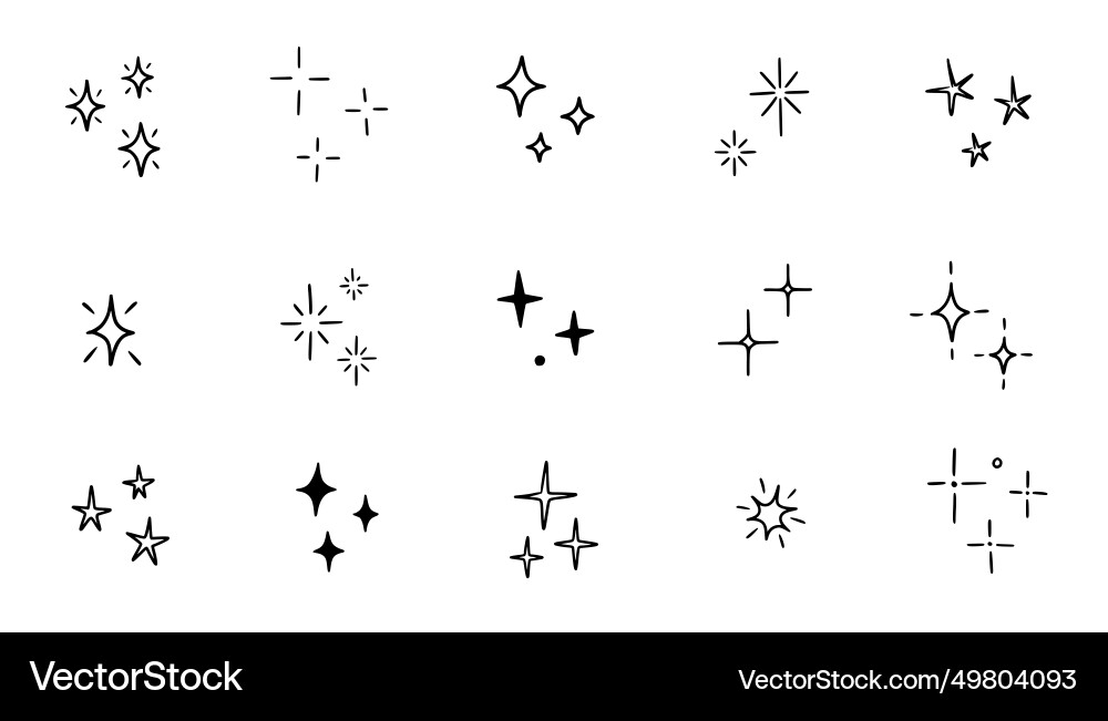 Hand drawn star sparkle shine of doodle set Vector Image