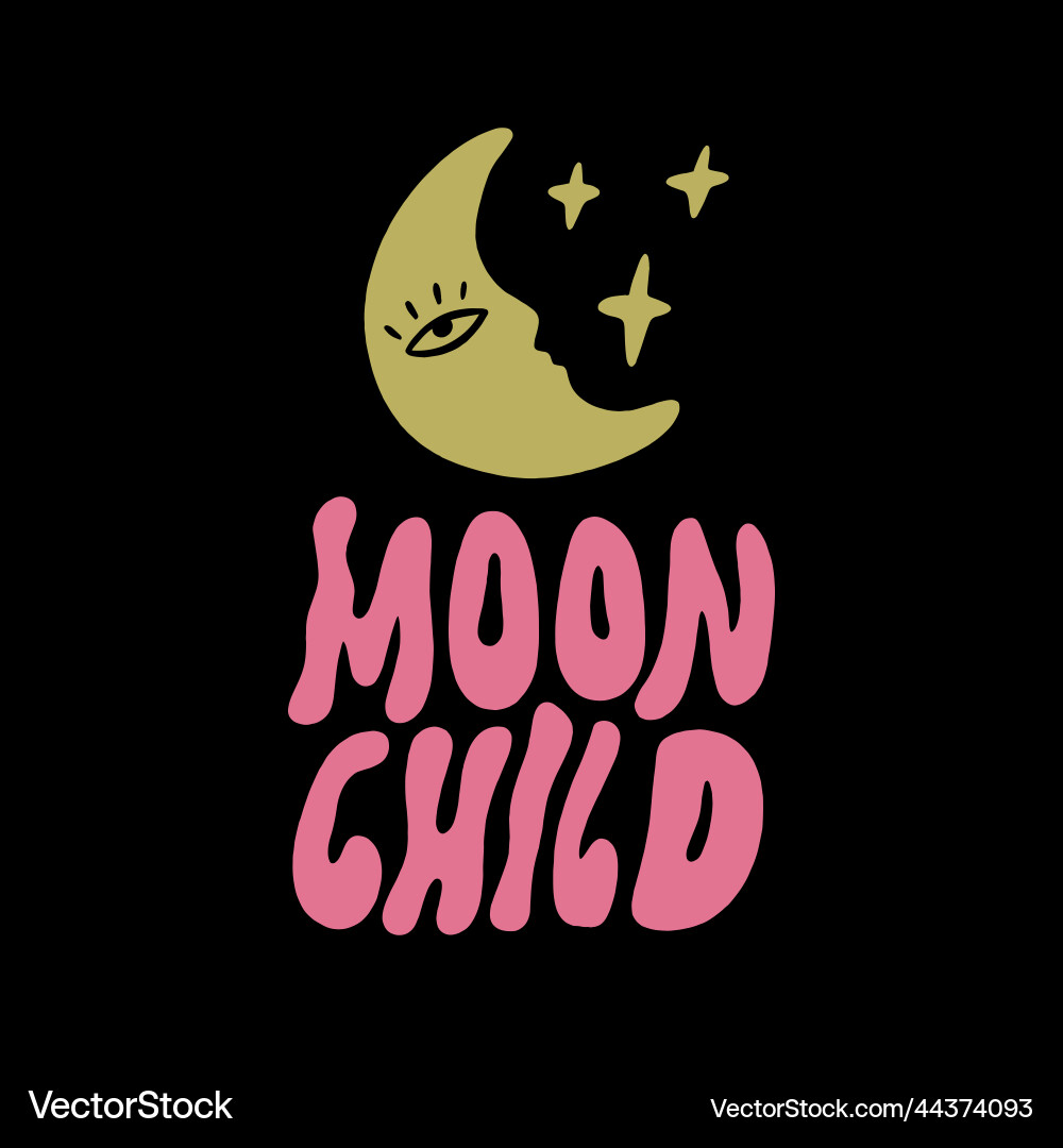 Moon child groovy hippie lettering comic font Vector Image