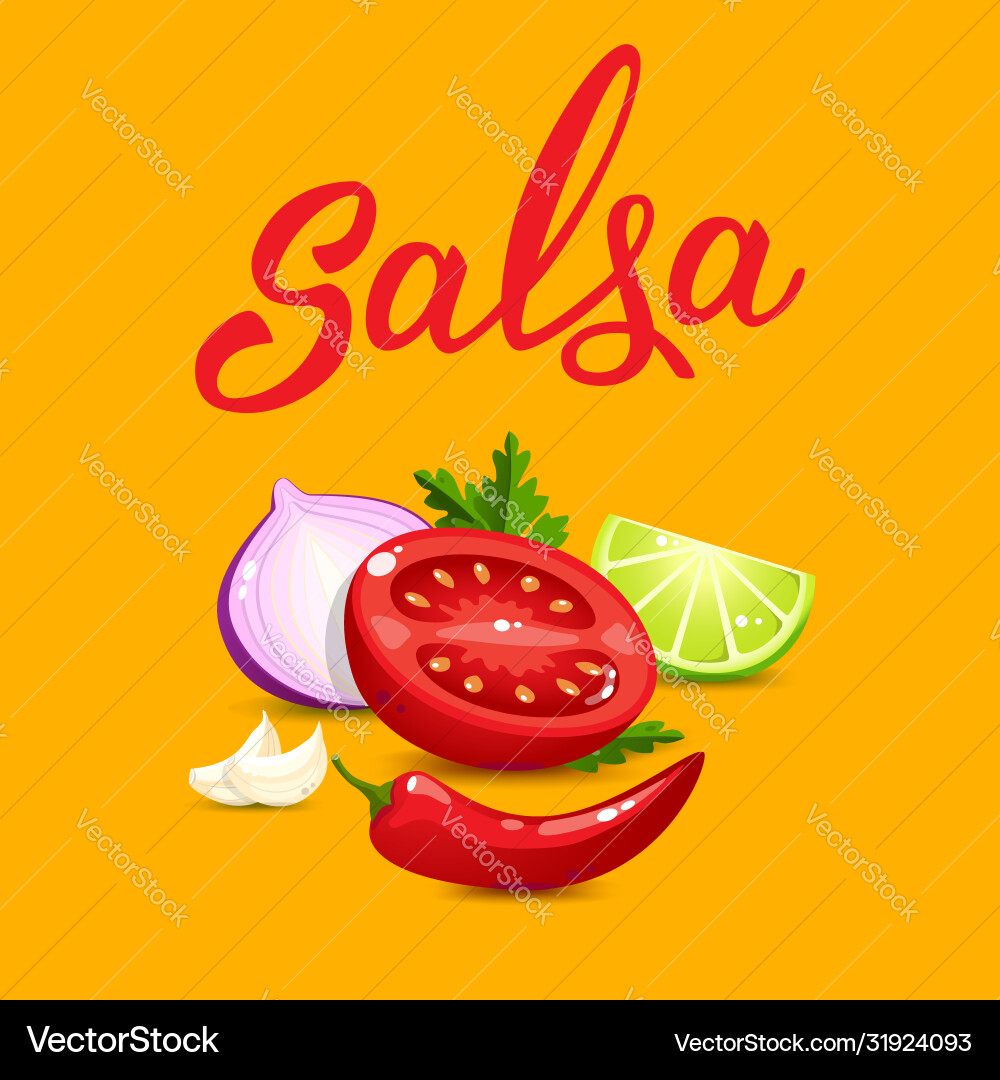 Quality ingredients for salsa sauce cartoon Vector Image
