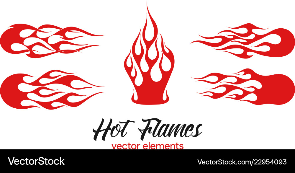 Red flame elements set Royalty Free Vector Image