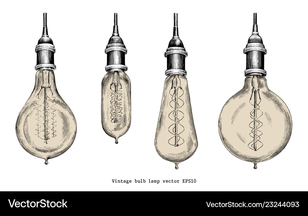 Vintage bulb lamp hand drawing engraving style Vector Image