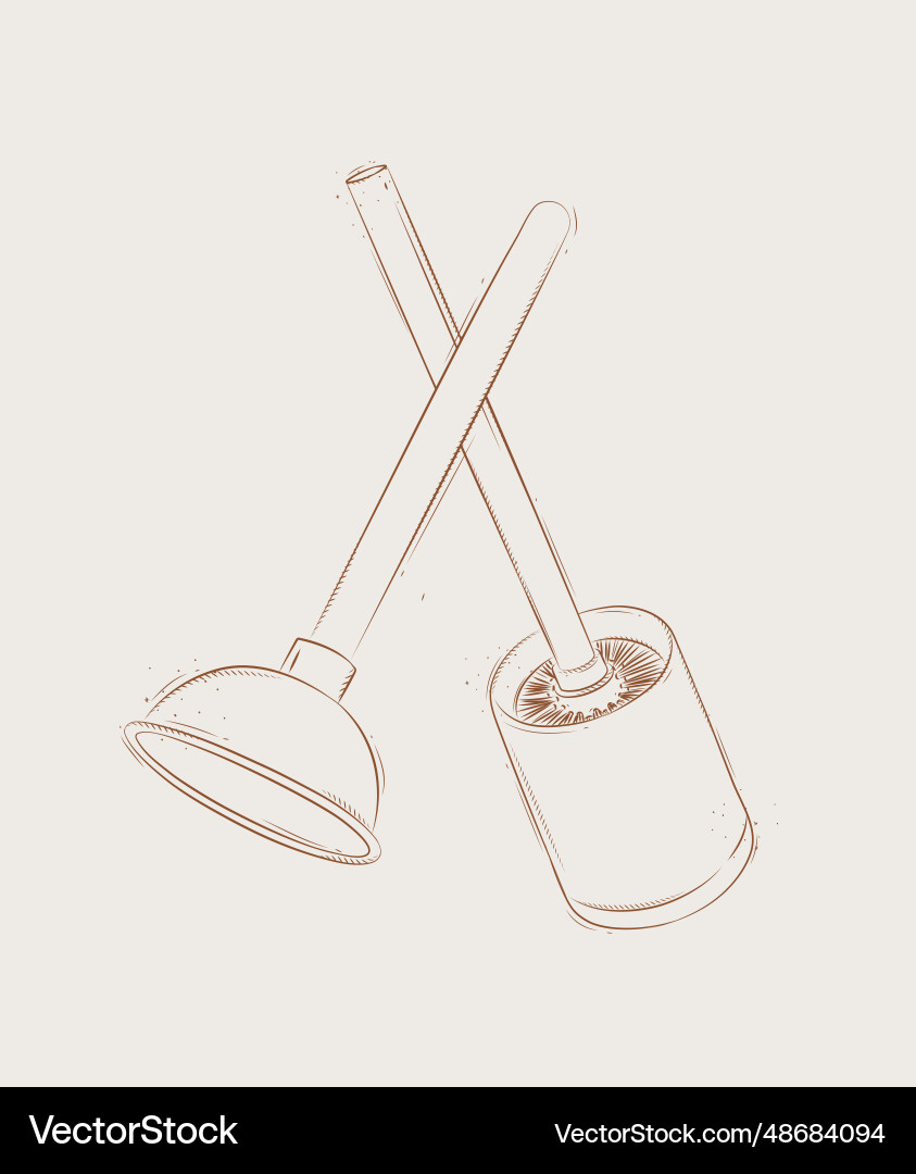 Cleaning tools toilet brush and plunger drawing Vector Image