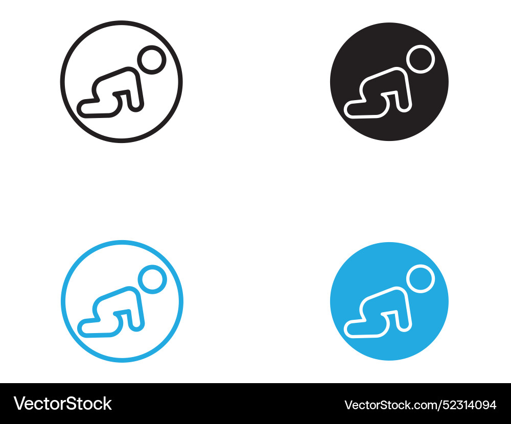 Crawling baby icon black and white outline sign Vector Image