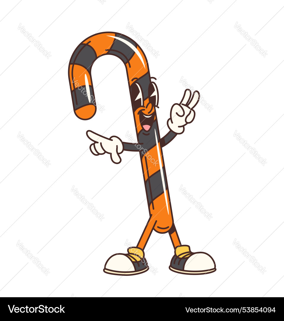 Groovy halloween candy cane cartoon character Vector Image