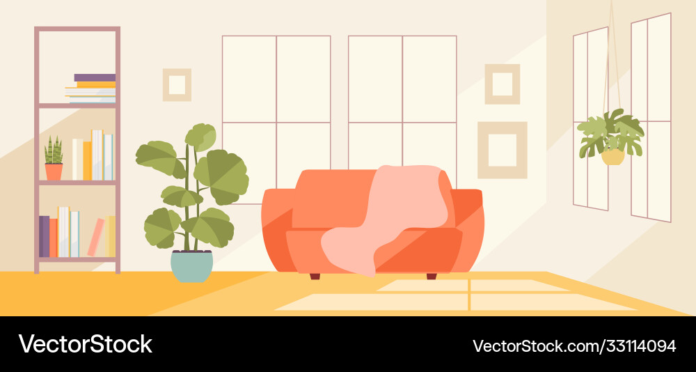 Living room with windows and sofa Royalty Free Vector Image