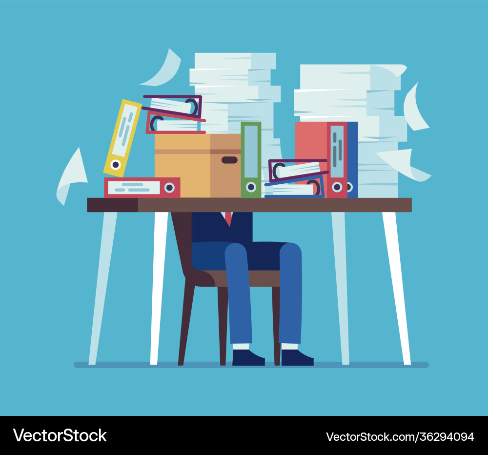 Overwhelmed Office - Unorganized Documents Vector Image