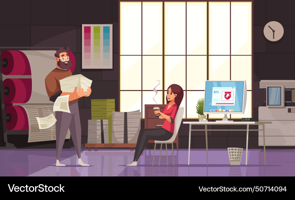 Printing house cartoon Royalty Free Vector Image