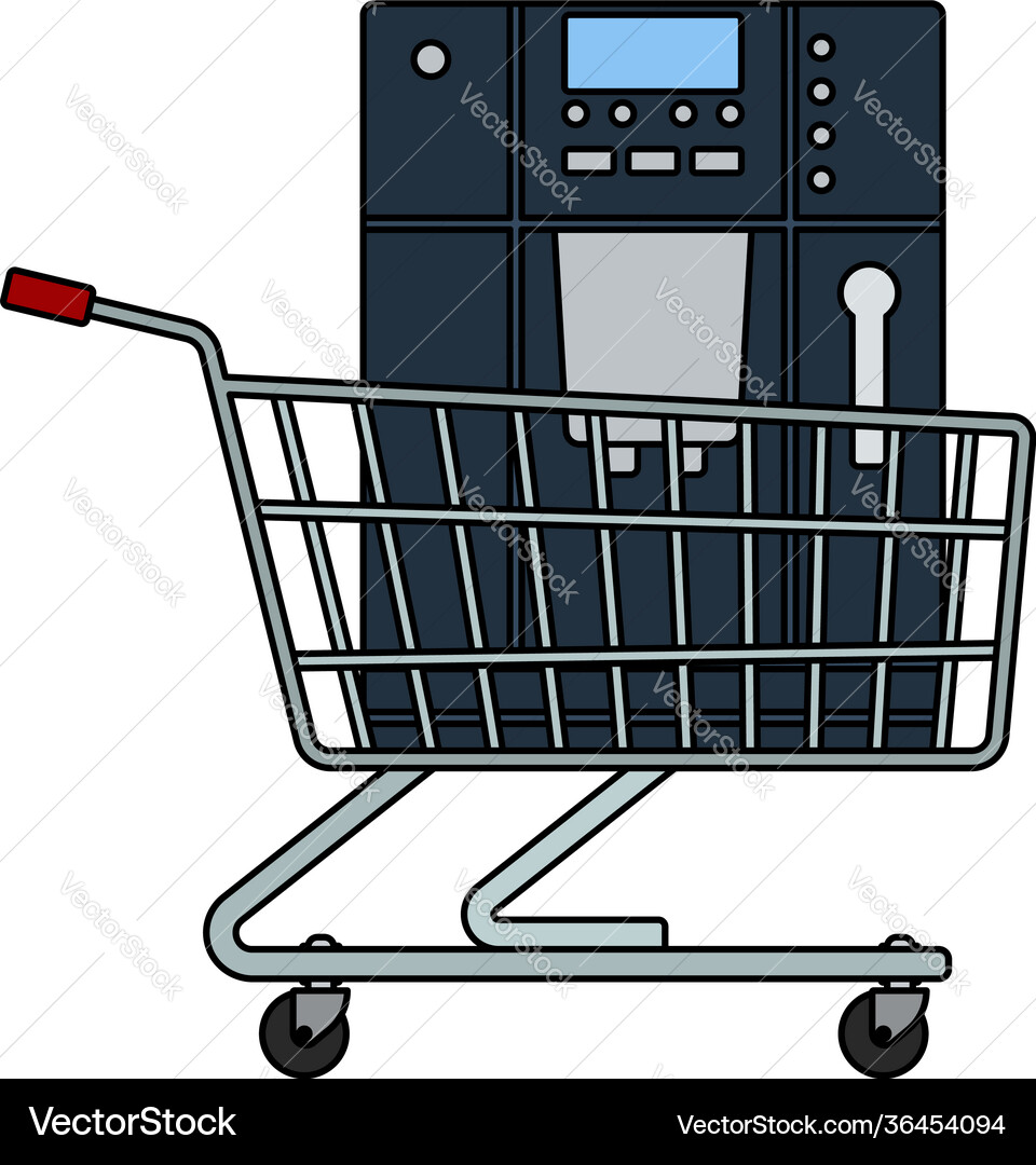 Shopping cart with coffee machine icon Royalty Free Vector