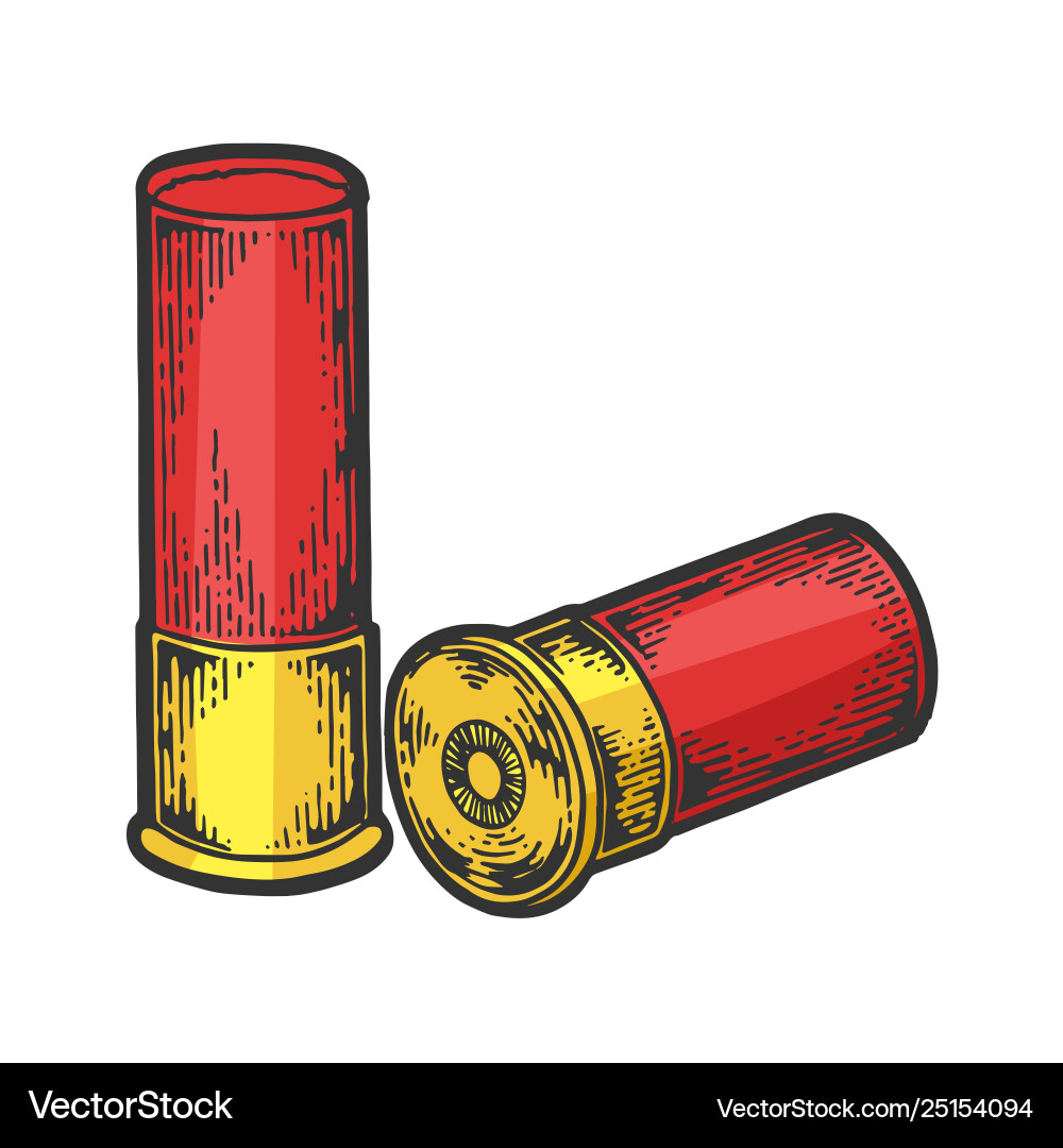 Shotgun Cartridge Sketch - Scratch Board Style Vector Image