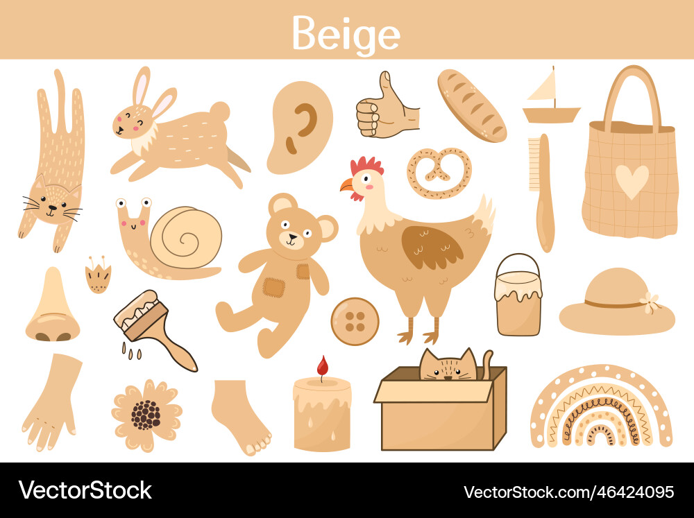 Beige color objects set learning colors for kids Vector Image