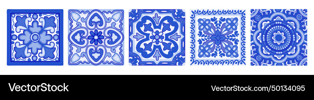 Mediterranian tiles azulejo decorative art set Vector Image