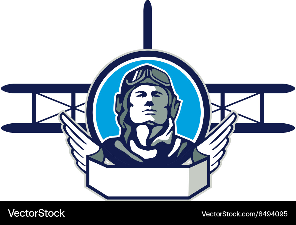 World war one aviator pilot biplane circle retro Vector Image