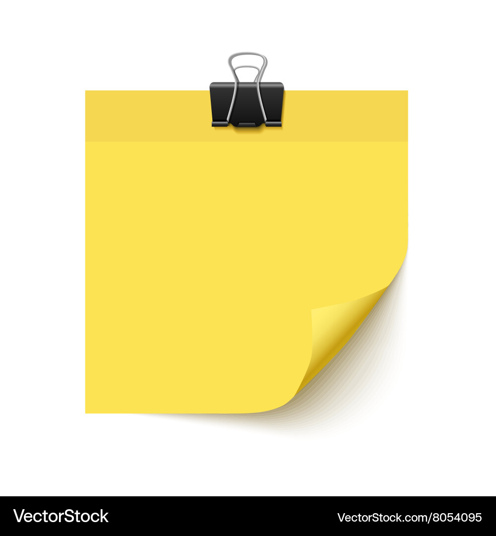 Yellow Sticky Note with Clip Royalty Free Vector Image