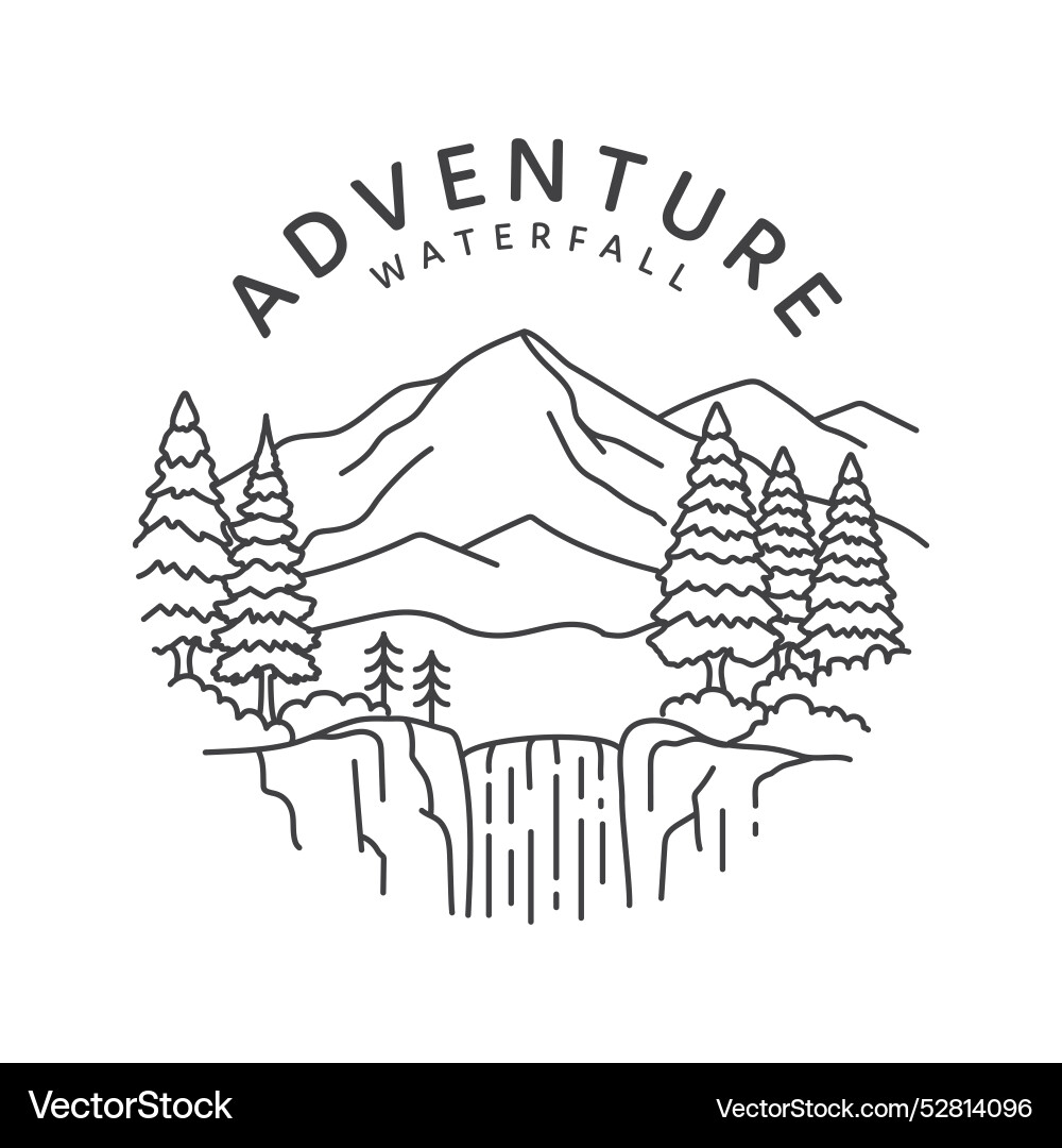 Adventure waterfall logo with mountain and forest Vector Image
