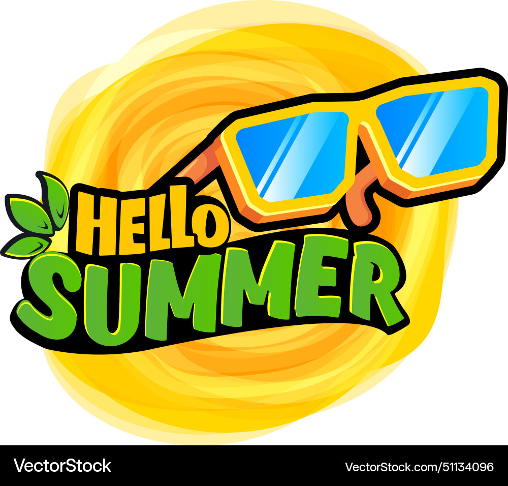 Funky hello summer logo with text Royalty Free Vector Image