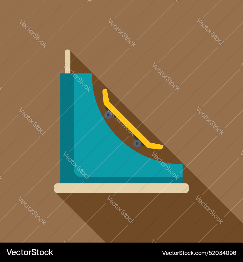 Yellow skateboard is going down a ramp Royalty Free Vector