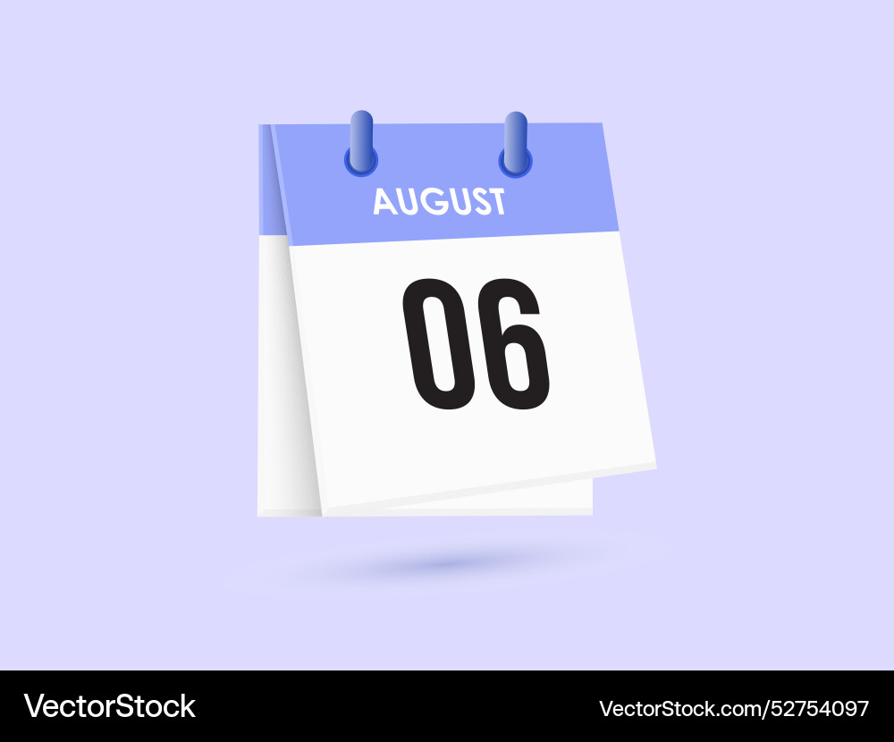 August 6 - calendar and time planner daily Vector Image