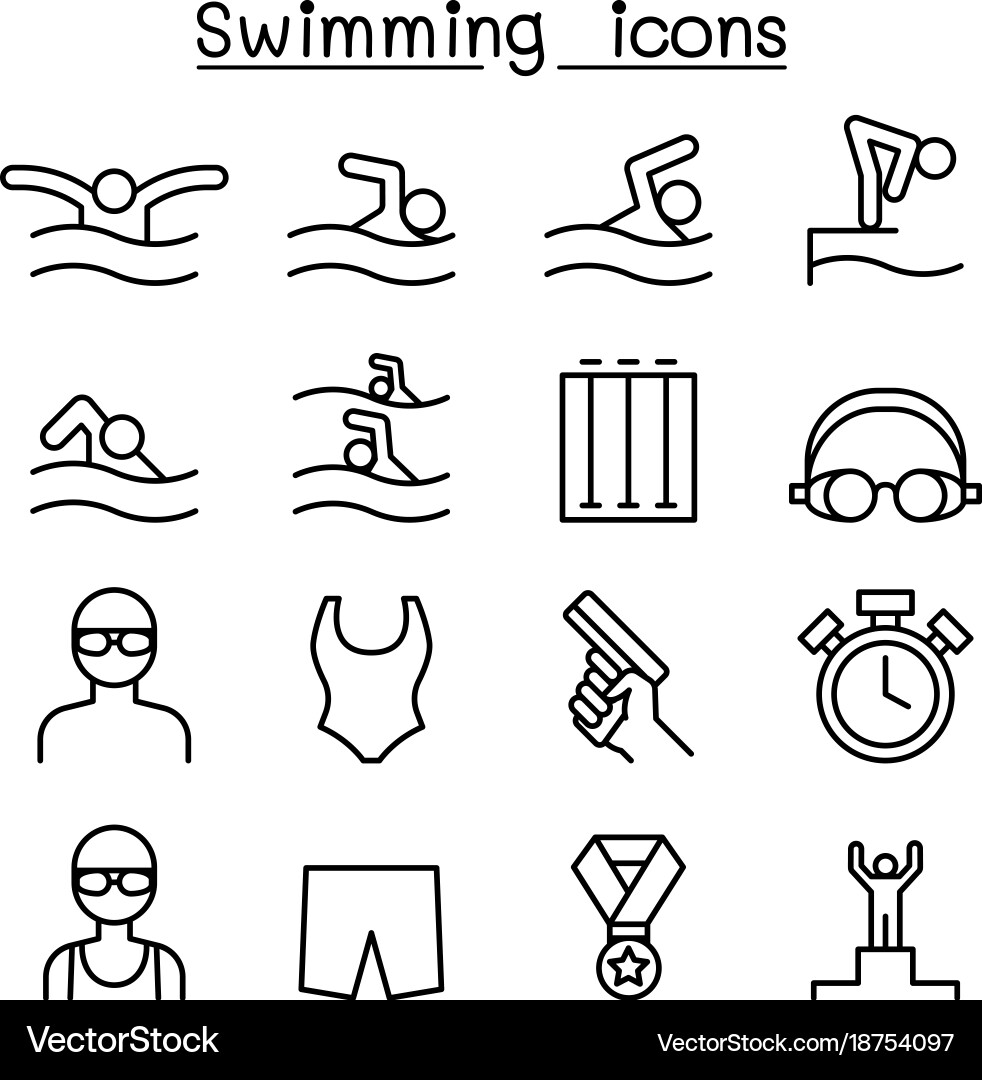 Swimming icon set in thin line style Royalty Free Vector
