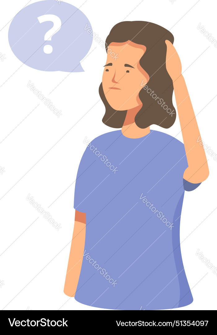 Woman pondering with question mark Royalty Free Vector Image