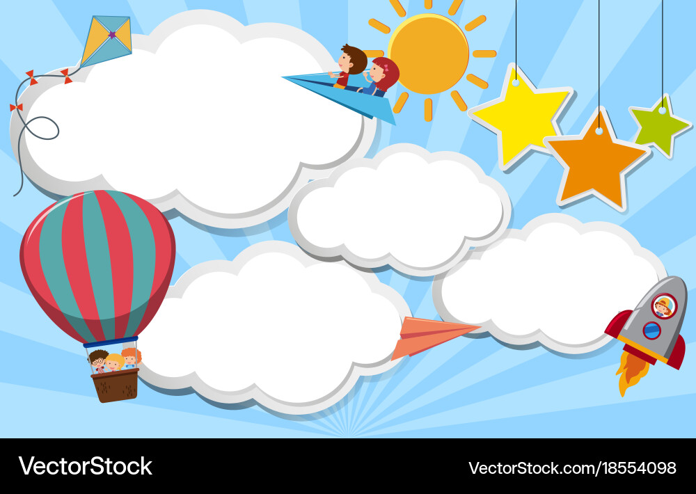 Border template with kids flying in sky Royalty Free Vector
