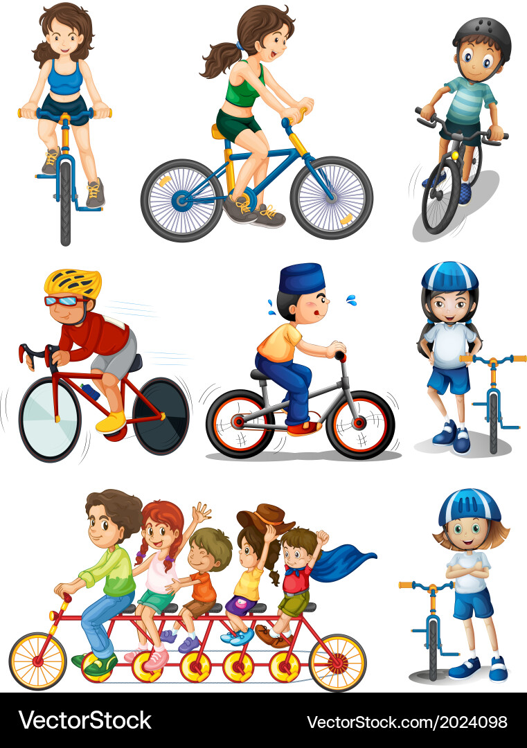 Cycling People on White Background Royalty Free Vector Image