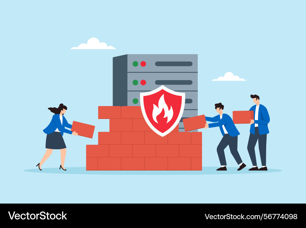Flat of people building firewall brick wall Vector Image