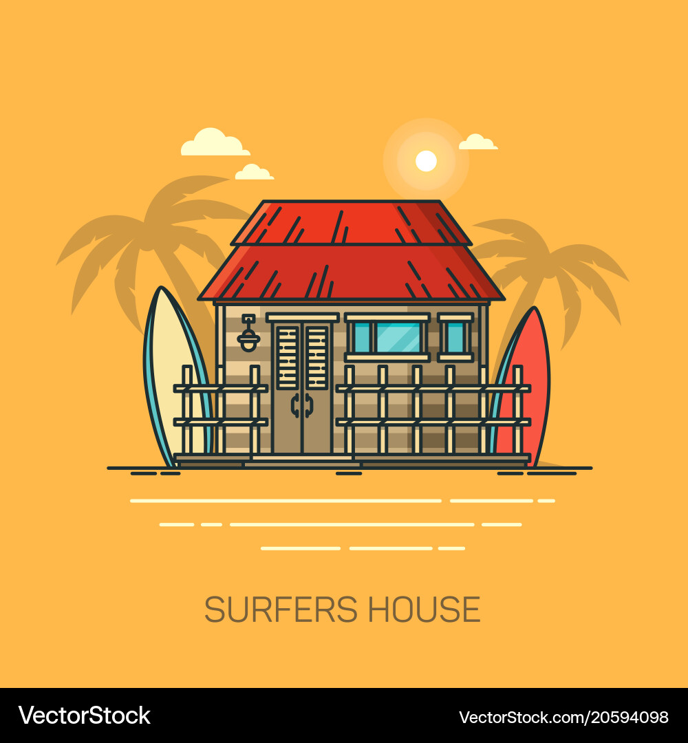 House with surfboards surfer home palms Royalty Free Vector