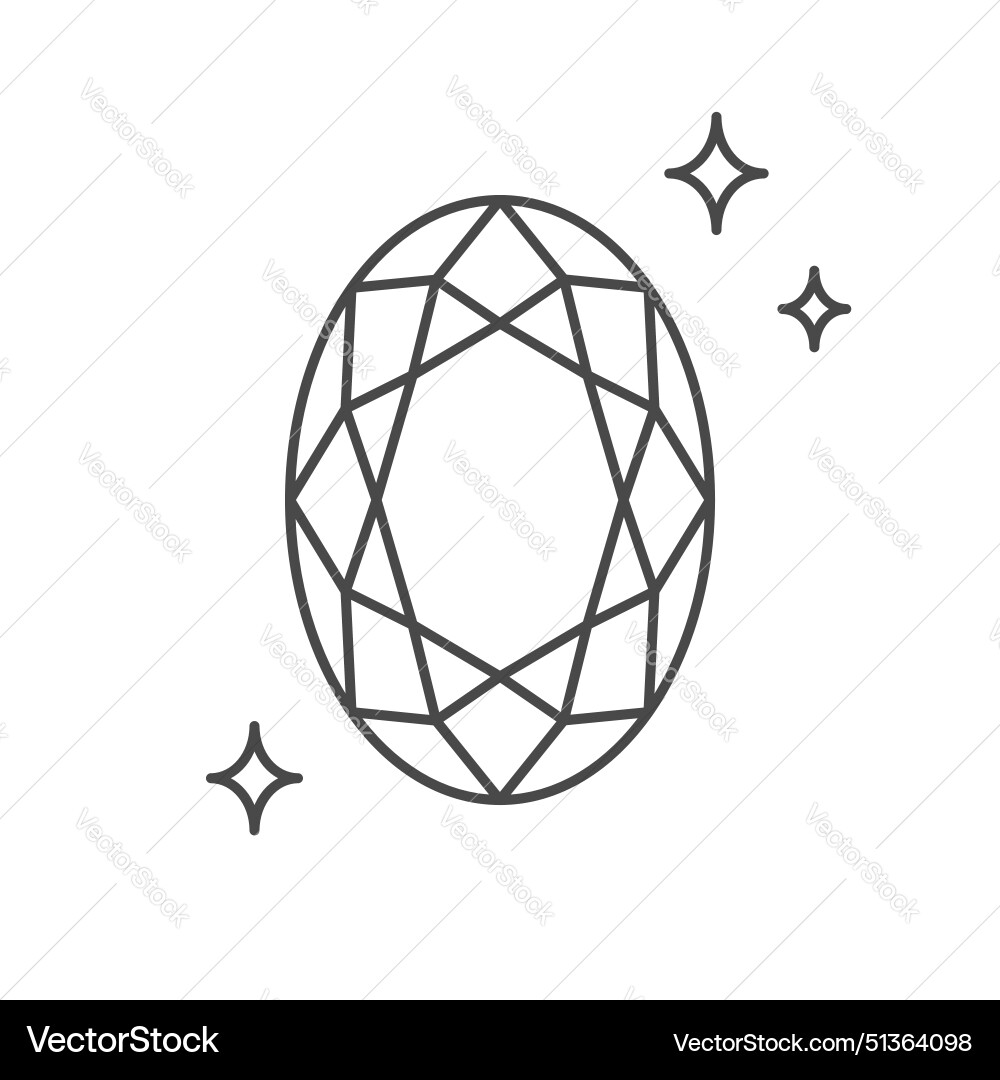 Oval cut precious gem icon with editable stroke Vector Image