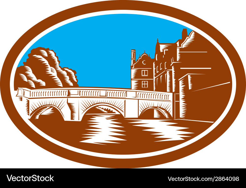 Trinity college bridge cambridge woodcut Vector Image