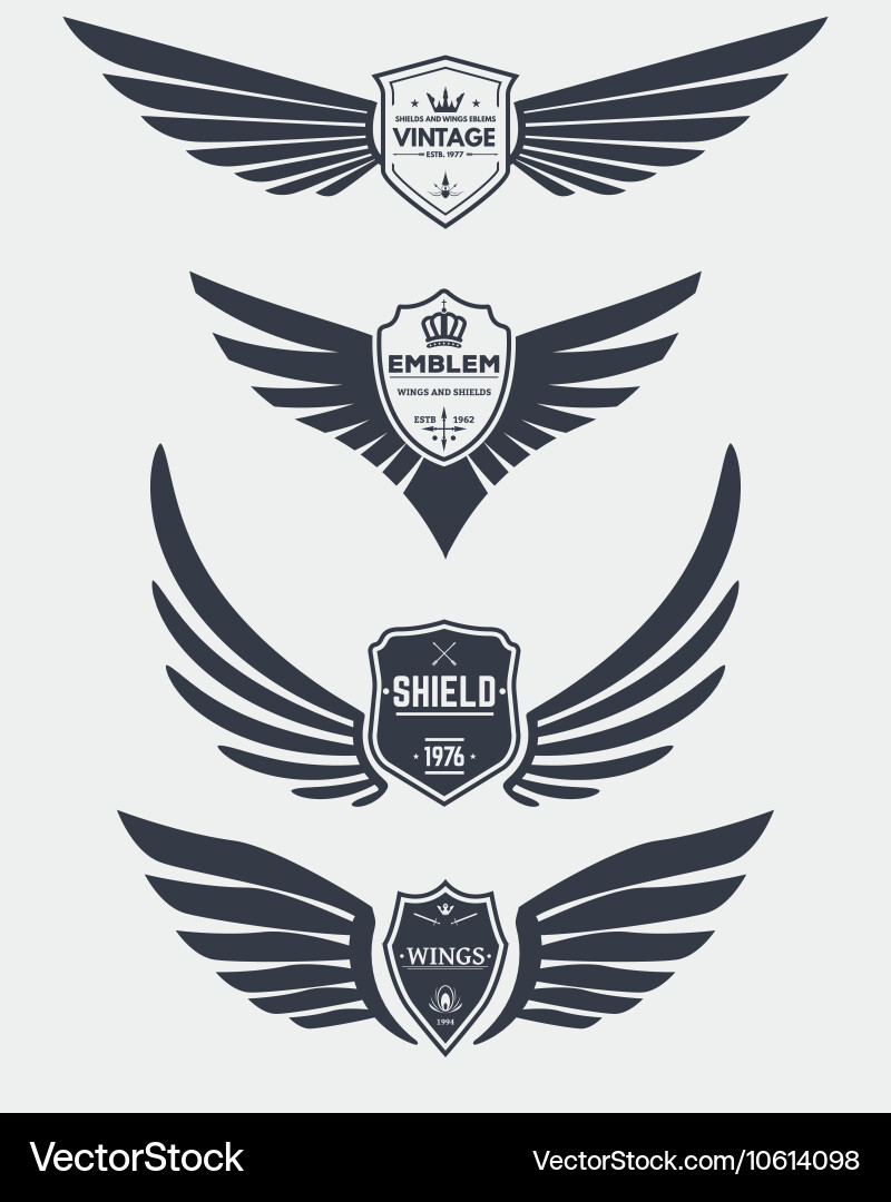 Wings and shields set Royalty Free Vector Image