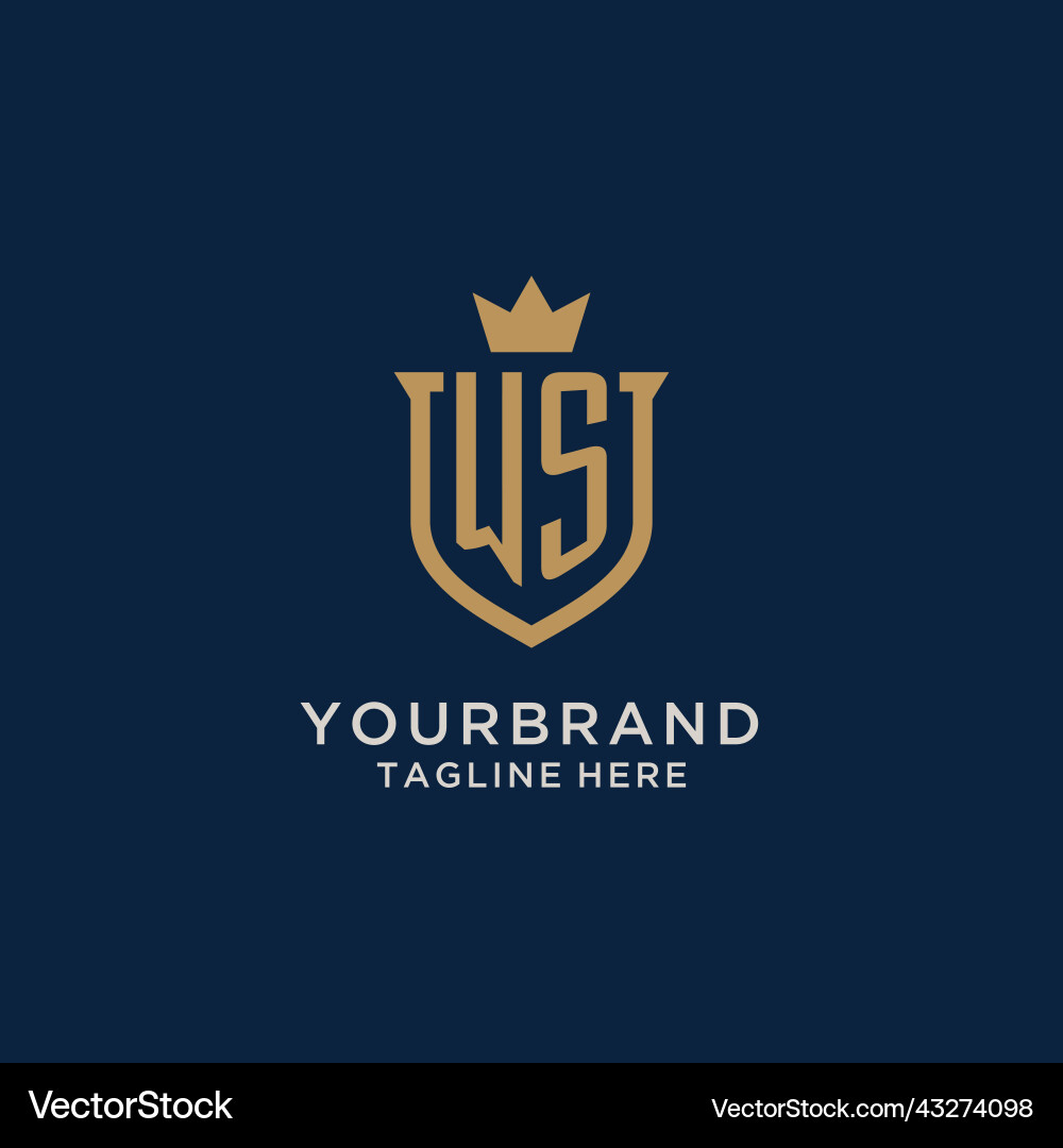Ws initial shield crown logo Royalty Free Vector Image