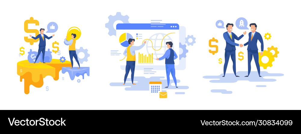 Cartoon bankers working with finances set Vector Image