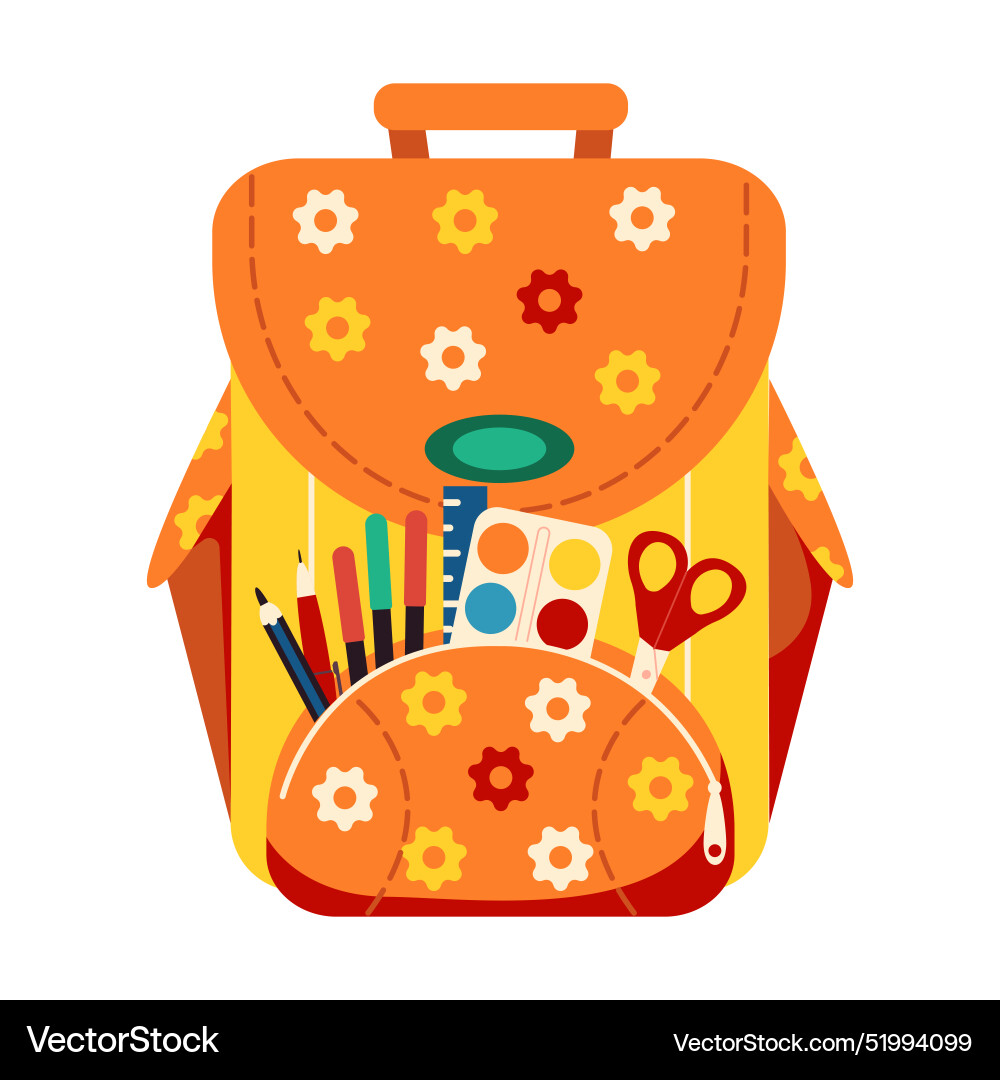 Colorful cartoon schoolbag design on white Vector Image