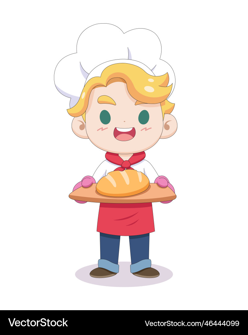 Cute style baker chef presenting a bread cartoon Vector Image