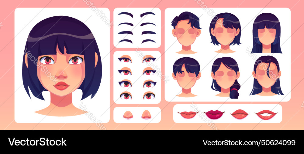Girl face construction kit cartoon Royalty Free Vector Image