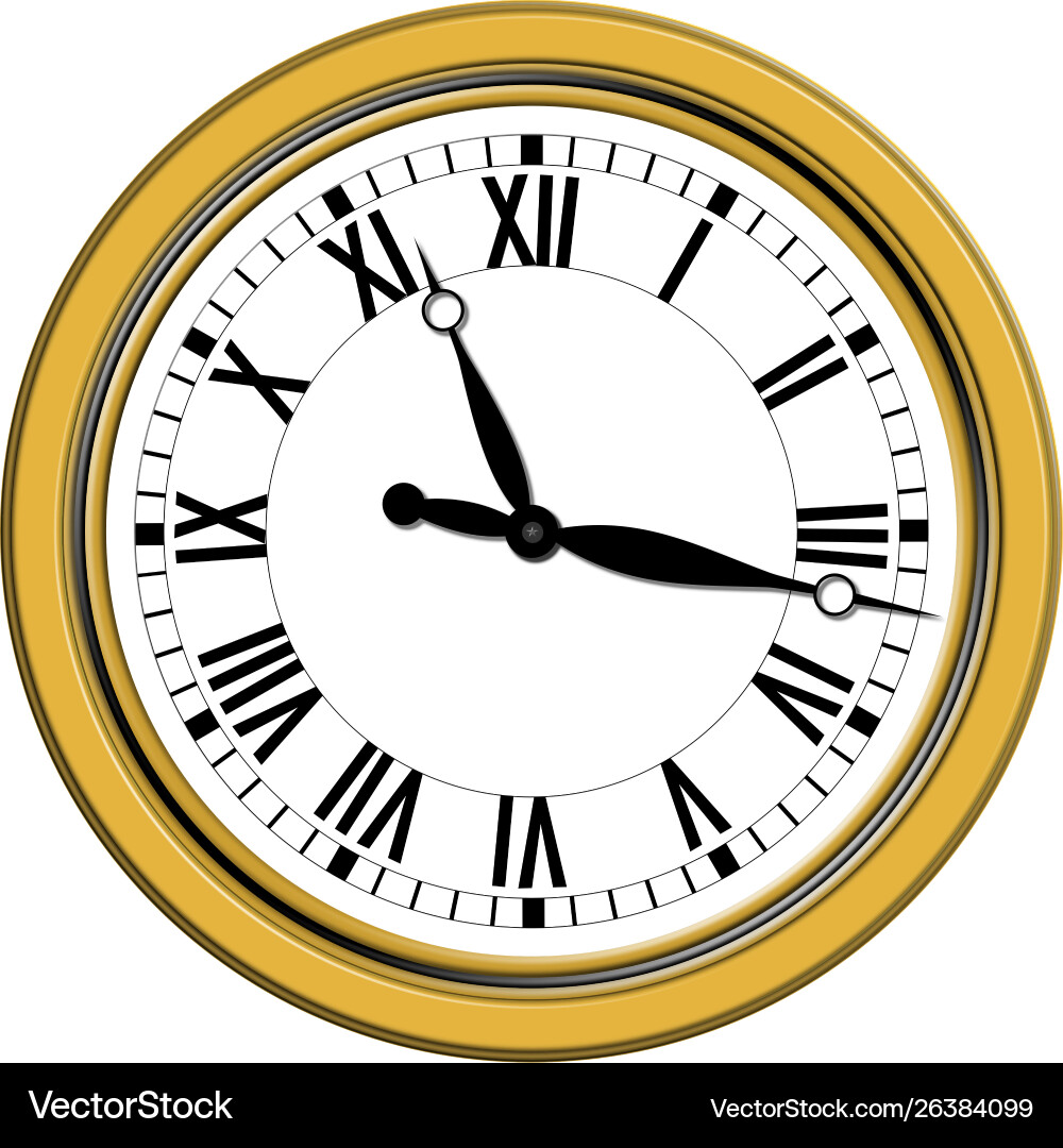 Gold round wall clock on clear background Vector Image