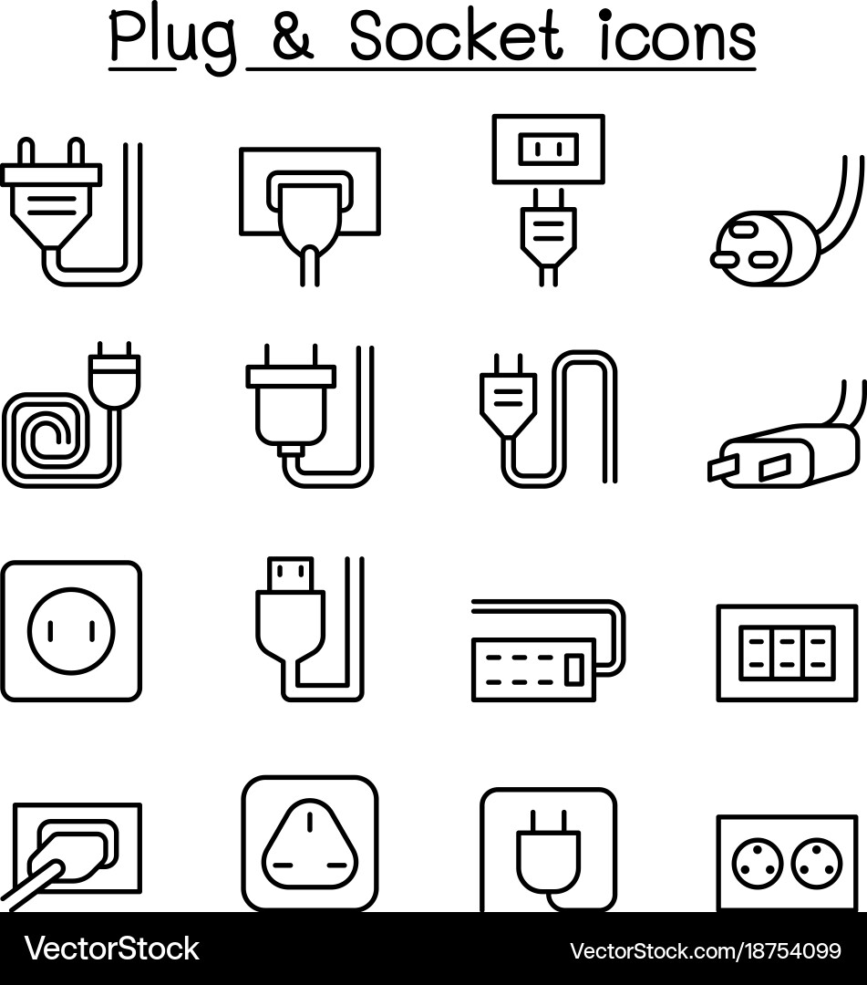 Plug-Sockel-Symbol in dünner Linie Lizenzfreier Vektor