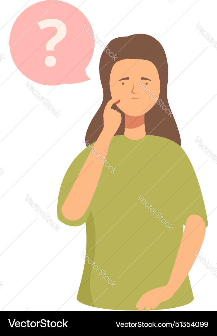 Woman pondering with question mark Royalty Free Vector Image