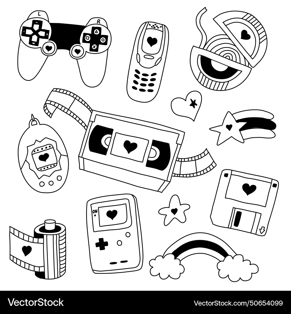 Y2k era nostalgia with hand-drawn doodles Vector Image